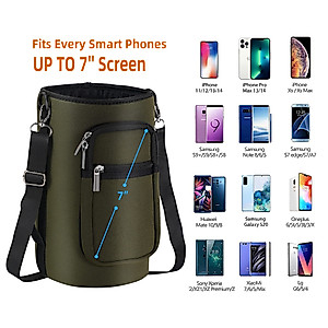 AceTreker 64/87/128 oz Neoprene Water Bottle Sleeve, Half Gallon/One Gallon Sling Carrier Bag for Vacuum Metal Steel Water Jug with Adjustable Shoulder Strap, Paracord Handle and 2 Pocket-Green