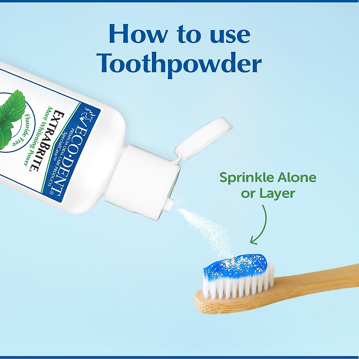 Eco-Dent ExtraBrite Vegan Tooth Powder, Low Abrasion Tooth Whitener, Fluoride Free, Teeth Whitening Powder Toothpaste with Baking Soda, Up to 200 Brushings, Dazzling Mint, 2 Oz