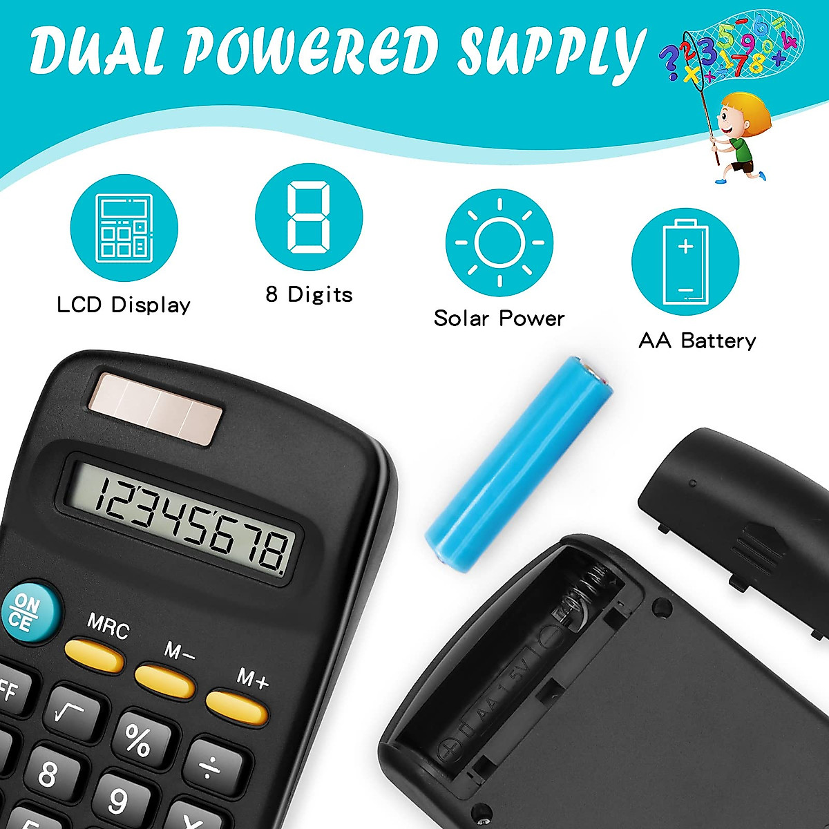 24 Pack Basic Calculators for Students Pocket Size Mini Calculators 8 Digit Display Basic Calculator Solar Battery Dual Power Handheld Calculators for Office School and Home