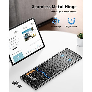 Samsers Foldable Bluetooth Keyboard With Numeric Keypad, Full-Size Wireless Folding PU Leather, Portable Travel for iOS Android Windows Mac OS, Support 3 Device(BT5.1 x 3)