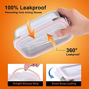 Cykorxicc 6pcs Large Stainless Steel Food Containers with Lids, Leakproof Meal Prep Containers, Airtight Kimchi Containers Reusable, Stackable/Oven/Dishwsher/Freezer Safe