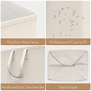 75L Large Laundry Hamper with Handles, Dirty Clothes Hamper for Bedroom Waterproof, Freestanding Tall Laundry Basket Waterproof, Hamper for Bedroom, Bathroom, Dorm, Toys Storage(Ivory）