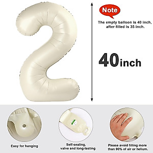 Number 2 Balloon 40 Inch Cream White Giant Two Balloon Number Birthday Decorations, 2nd 12 21st Party Celebration Decorations Graduations Anniversary Baby Shower