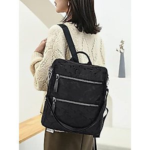 UTO Camo Waterproof Backpack for Women Durable Nylon Multipurpose Roomy Multi pockets Travel Business Shoulder Bag New Camo Black