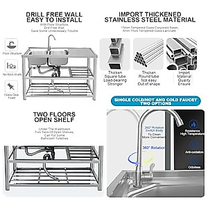 Laundry Utility Sink Freestanding Utility Sink Commercial Stainless Steel Double Bowl with Workbench and Storage Shelves with Faucet for Garage Restaurant Kitchen Laundry Room. ( Color : Cold alone Le