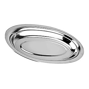 DOITOOL Stainless oval food platter Steel Plate Oval Fish Dish Steak Plate Metal Serving Platter Snack Storage Platter for Home Kitchen oval food serving plate 40cm steaming fish plate