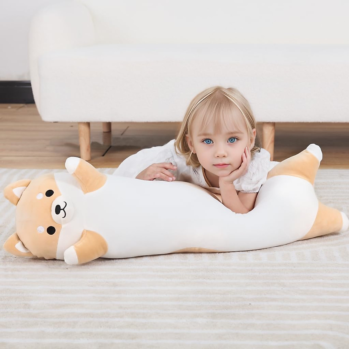 Kashabawangzi 36" Cute Giant Long Shiba Inu Plush Soft Hugging Body Pillow,Large Kawaii Anime Corgi Stuffed Animals Toy Dog Gift for Kids Birthday,Valentine,Easter