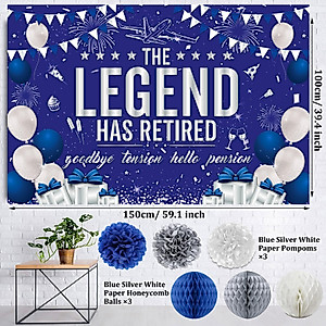 Retirement Party Decorations Blue Silver Happy Retirement Decorations for Men Women, Happy Retirement Banner, Retired Backdrop, Balloons, Pompoms, Hanging Swirl, Retirement Card, Cake Topper Set 54pcs