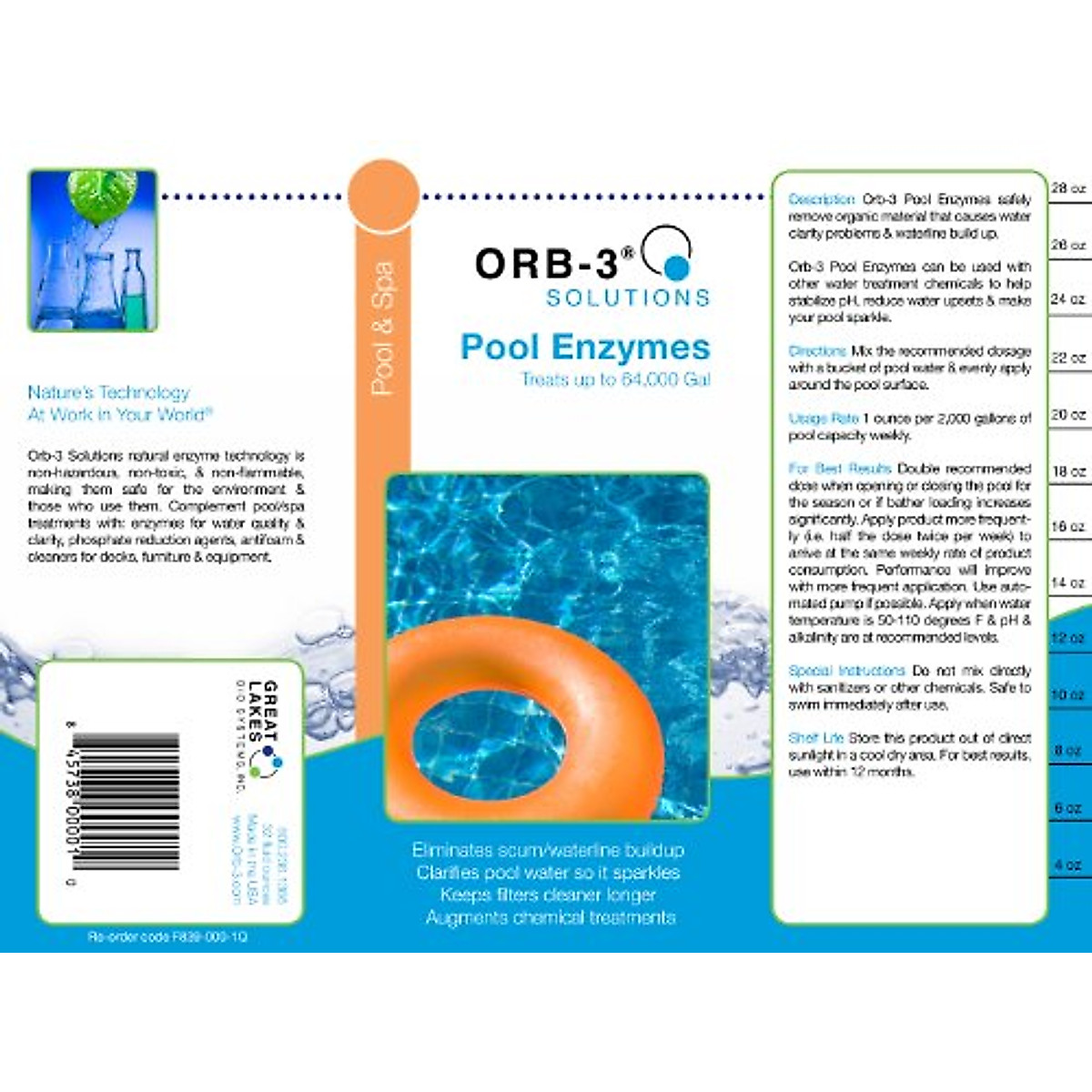 Orb-3 F839-000-1Q Pool Enzymes Bottle, 1-Quart