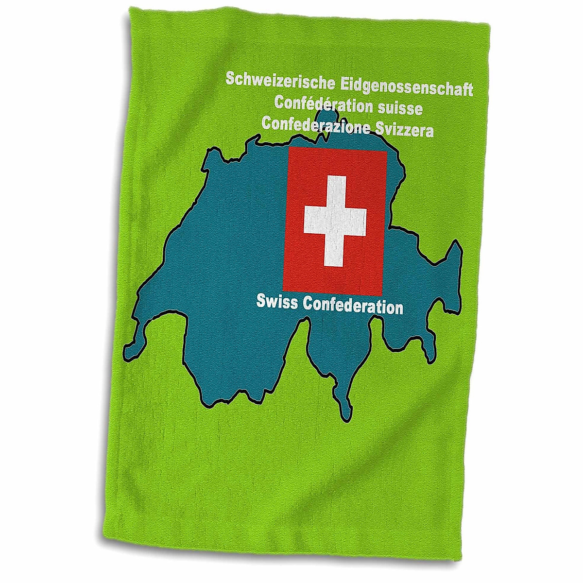 3D Rose Map and Flag of Switzerland with Swiss Confederation Printed in English-German-French and Italian TWL_47331_1 Towel, 15" x 22"