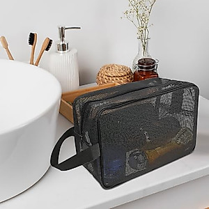 cobee Mesh Shower Bag, Portable Mesh Shower Caddy, Quick Dry Tote Bag with Zipper, Toiletry Organizer Bag for Gym Travel Camping Swimming Beach(Black)