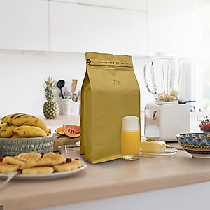 50 Pcs Coffee Bags with Valve, Stand up Coffee Pouches, Flat Bottom Coffee Bags for Home or Store (Kraft,1LB)