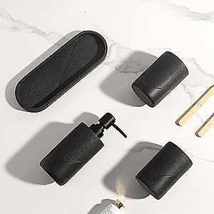 Bathroom Accessories Set, 5PCS Modern Bathroom Accessory Set with Tray, Mouthwash Cup & Toothpaste Holder & Qtip Holder, Soap Dispenser (Black)
