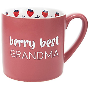 Pavilion Gift Company Berry Best Grandma-15oz Pink Strawberry Stoneware Coffee Cup Mug, 15oz, Blue
