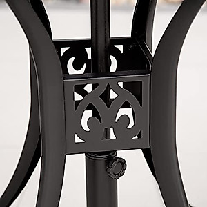 Outsunny 30" Round Patio Dining Table with Umbrella Hole, Antique Cast Aluminum Outdoor Bistro Table Only, Black