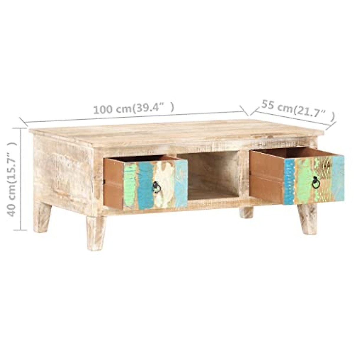 QJBSAVVA Coffee Table 39.4"x21.7"x15.7" Rough Acacia Wood,Center Table Low Table Folding Table Entrance Table Suitable for Meeting Rooms, Reception Rooms, Offices