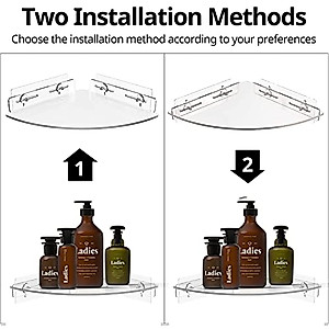 GEERFAY Acrylic Corner Shower Caddy Shelf 2 Pack with Adhesive, Wall Mount No Drilling Traceless Adhesive Bathroom Storage Organizer