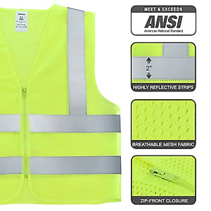 Neiko 53956A High-Visibility Safety Vest with Reflective Strips for Emergency, Construction, and Safety Use, Neon Yellow, Medium