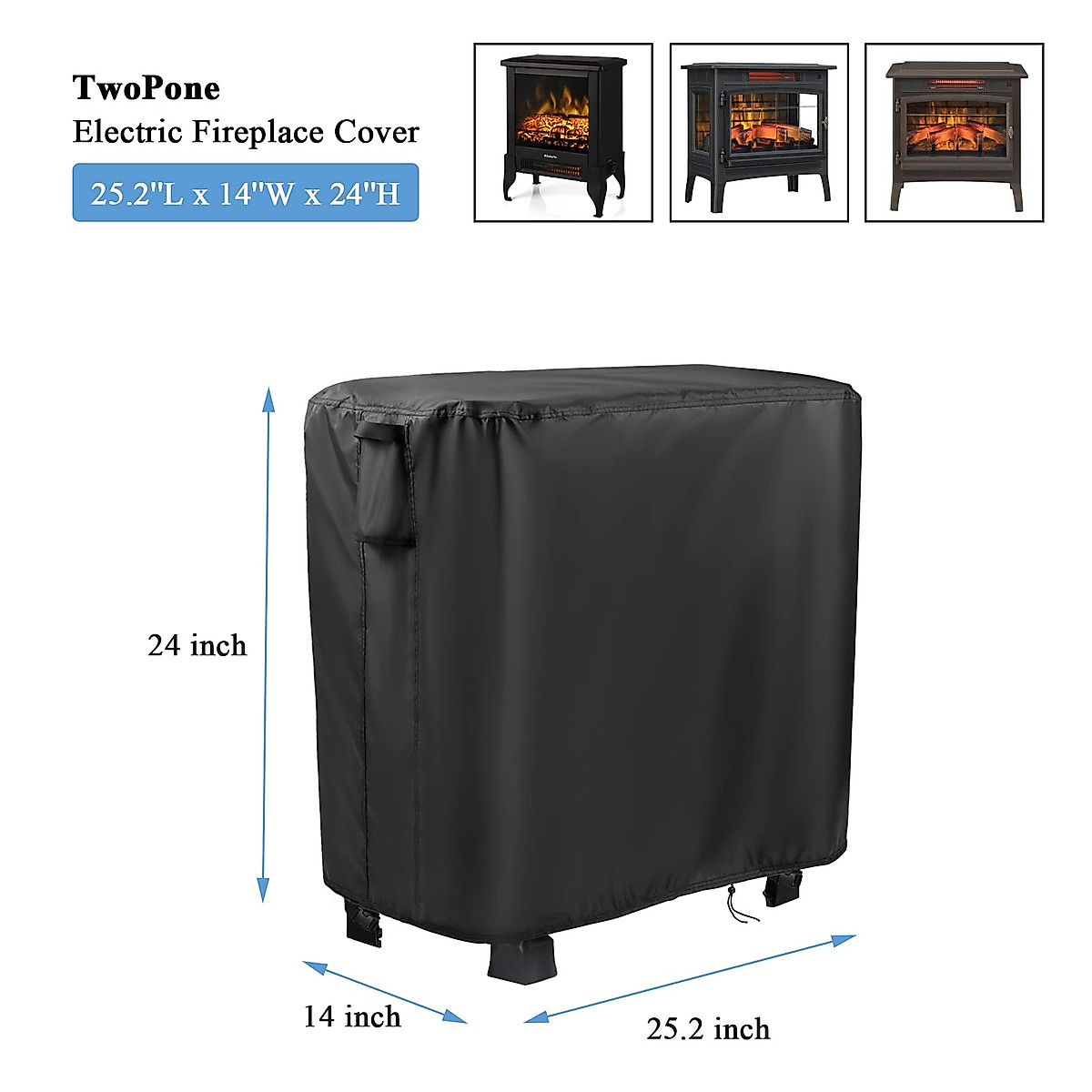 TwoPone Electric Fireplace Cover, Rectangular Portable Fireplace Dust Cover, Electric Wood Stove Waterproof Cover, Electric Fireplace Accessories Indoor & Outdoor - 25.2''L x 14''W x 24''H