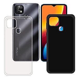 LMLQSZ Black + Transparent Cover for Infinix Smart 5 Pro, Flexible Silicone Slim fit Soft TPU Shell Cute Back Case Rubber Protective Case for Infinix Smart 5 Pro (6,52")