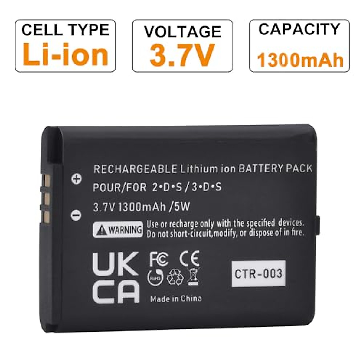 PowerTrust CTR-003 CTR 003 Rechargeable Battery Compatible with 2DS 3DS Console Battery