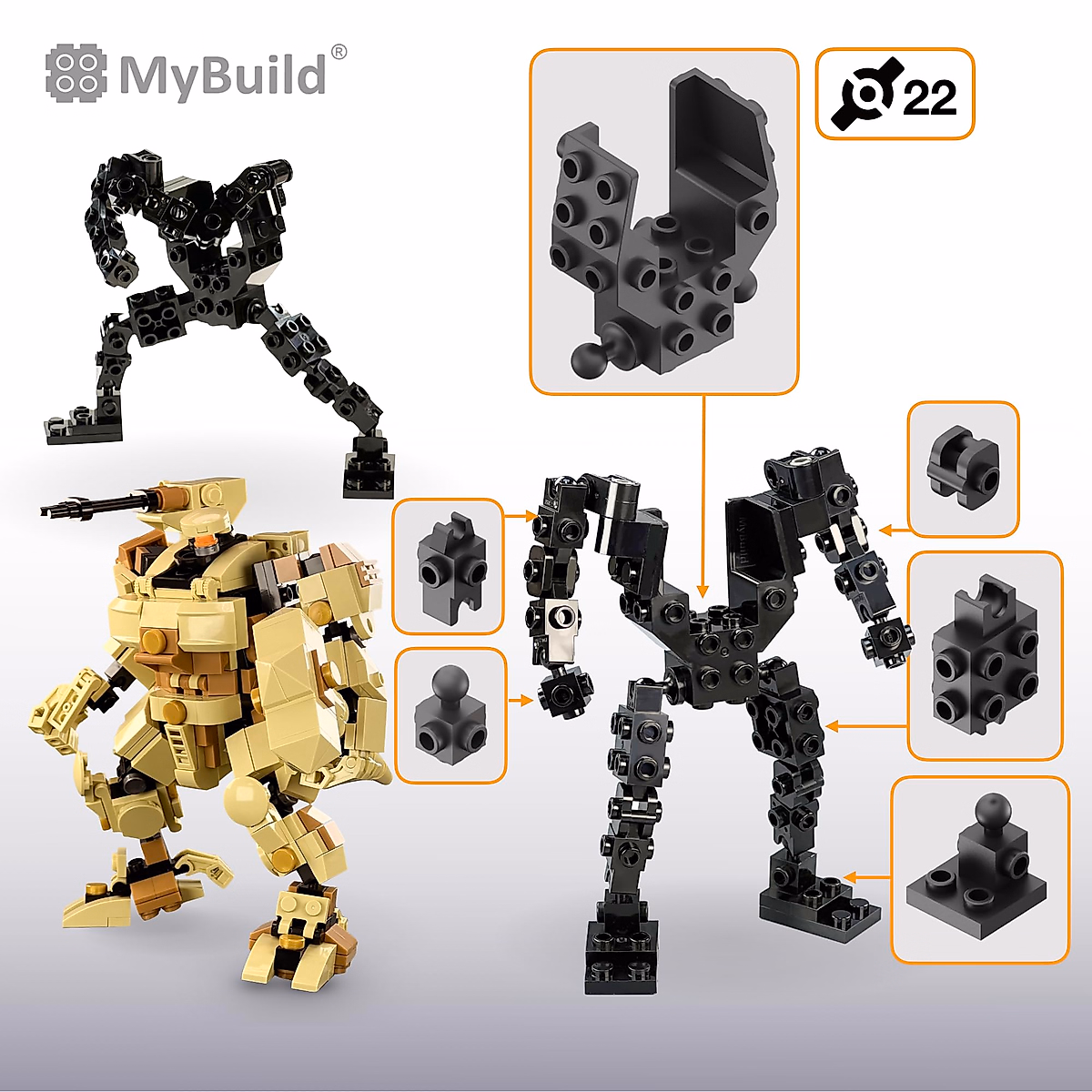 MyBuild Mecha Frame Titan - Toy Building Sets Mecha 6 Inches, Build Robot Mech, Adjustable Action Poses, All Major Building Bricks Compatible, for Mech Fans