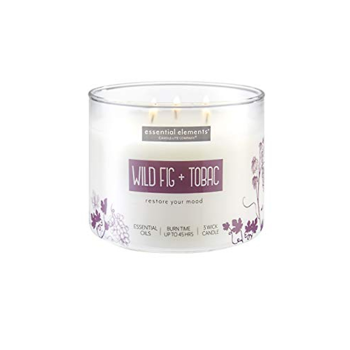 Essential Elements by Candle-Lite Company Scented Wild Fig & Tobac 3-Wick Jar Candle, 14.75 oz, Off White