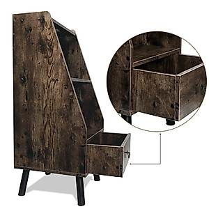 LAVIEVERT 3-Tier End Side Table Nightstand with Drawer, Bookcase Bed Side Table Storage Cabinet for Bedroom, Living Room Home & Office - Rustic Brown