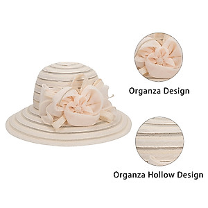 Eohak Women Organza Church Hat Wedding Hat - Derby Fascinator Hat Tea Party Church Bridal Flower Hat Beige