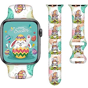 Easter Bands Compatible with Apple Watch Band 38mm 40mm 41mm,Cartoon Gnomes Rabbit Eggs Bunny Silicone Strap Wristbands Compatible with iWatch Bands Series SE 7 6 5 4 3 2 1 for Girls Women Boys Men