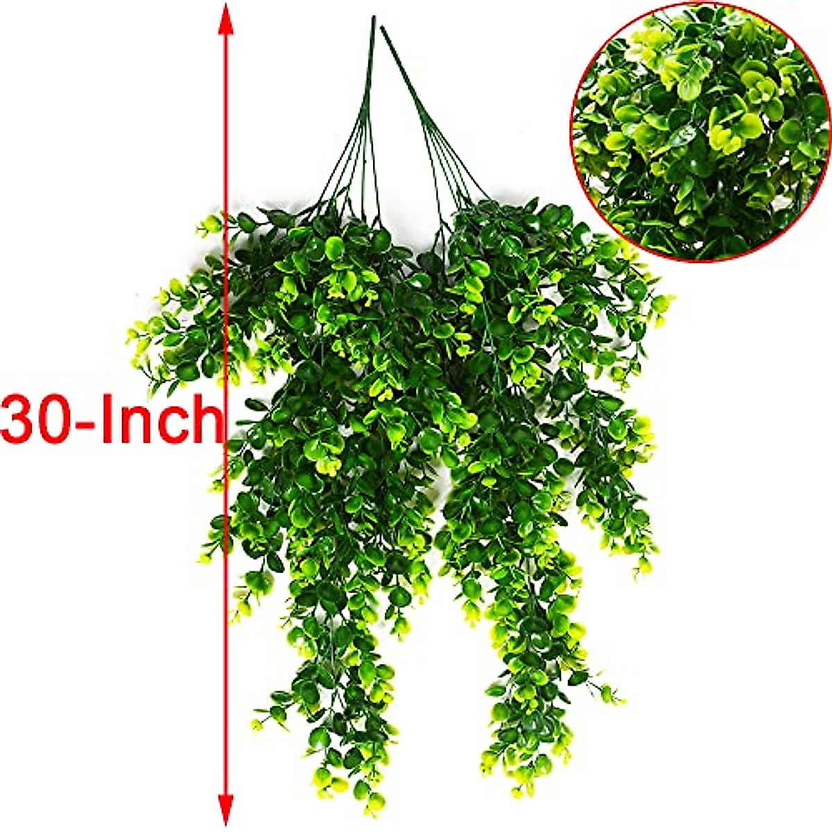 2pcs Artificial Hanging Plants Fake Hanging Plant Faux Eucalyptus Leaf Greenery Vine Outdoor UV Resistant Plastic Plants
