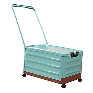 MagiDeal Storage Bin with Wheels and Handle Rolling Crate Foldable Closet Organizer with Lid Lidded Storage Bin for Clothes Household, Blue, 53cmx36cmx29cm