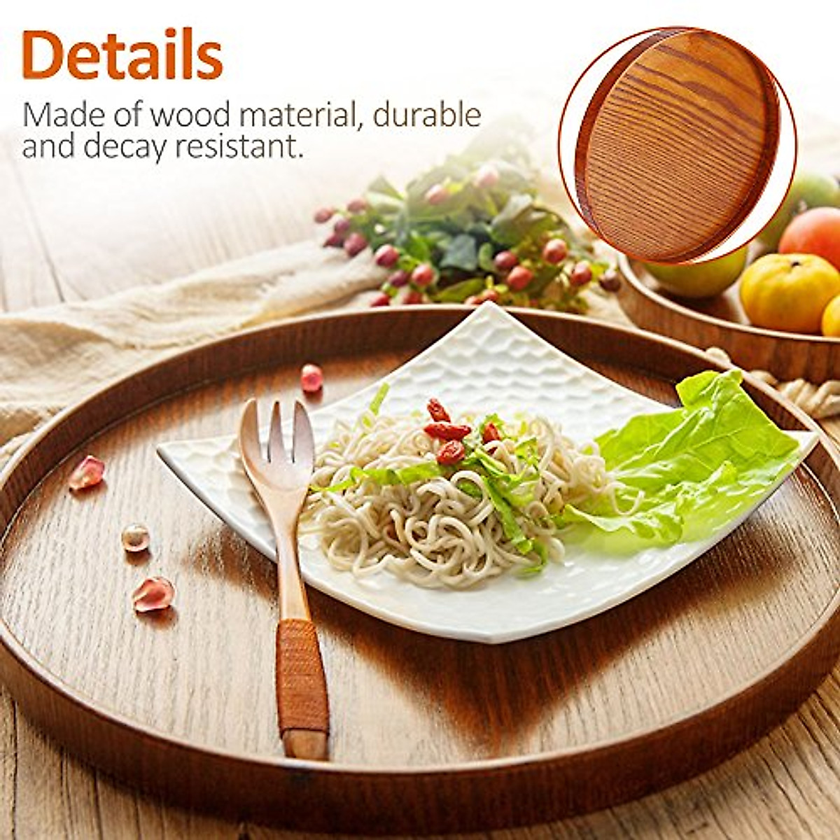 Fdit Wood Serving Plate Tray for Dessert Cake Coffee Red Tea Kitchen or Restaurant Using (33cm / 12.99 inch)