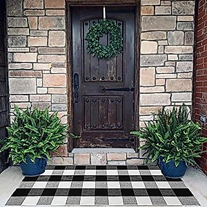 Purcoton Buffalo Plaid Check Rug Door Mat (23.6"x51.2"), Front Door Welcome Outdoor Mat,Christmas Decor Indoor & Outdoor Checkered Rugs for Layered Door Mats/Kitchen/Farmhous (Christmas Porch Decor)