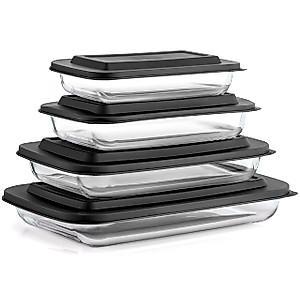 JoyFul by JoyJolt 8pc Glass Bakeware Set. 4x Baking Pan Dishes and 4x Baking Dish Lids for Kitchen Storage, Deep Baking Sheet, Oven Tray, Rectangle Casserole Dish, Lasagna Pans, Cake Baking Sheets
