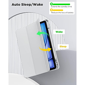 TiMOVO Case for iPad Air 11 Inch M2 2024 with Pencil Holder, iPad Air 6th/5th/4th Generation Case (2024/2022/2020) 10.9 Inch, Slim Stand Protective Cover with Transparent Back Shell, Light Gray(V1)