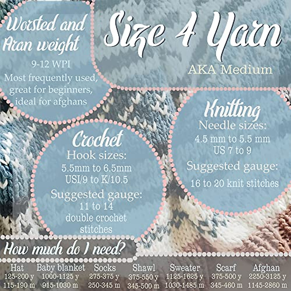 JubileeYarn Dainty Light Yarn - Worsted Weight Cotton - 100g/Skein - Shades of Blue - 4 Skeins