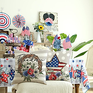 GEEORY 4th of July Decorations Pillow Covers 18x18 Set of 4 Polka Dots Star and Strip Cross Bless America Floral Jar Throw Pillows Patriotic Pillows Independence Day Decor Cushion Case G327-18