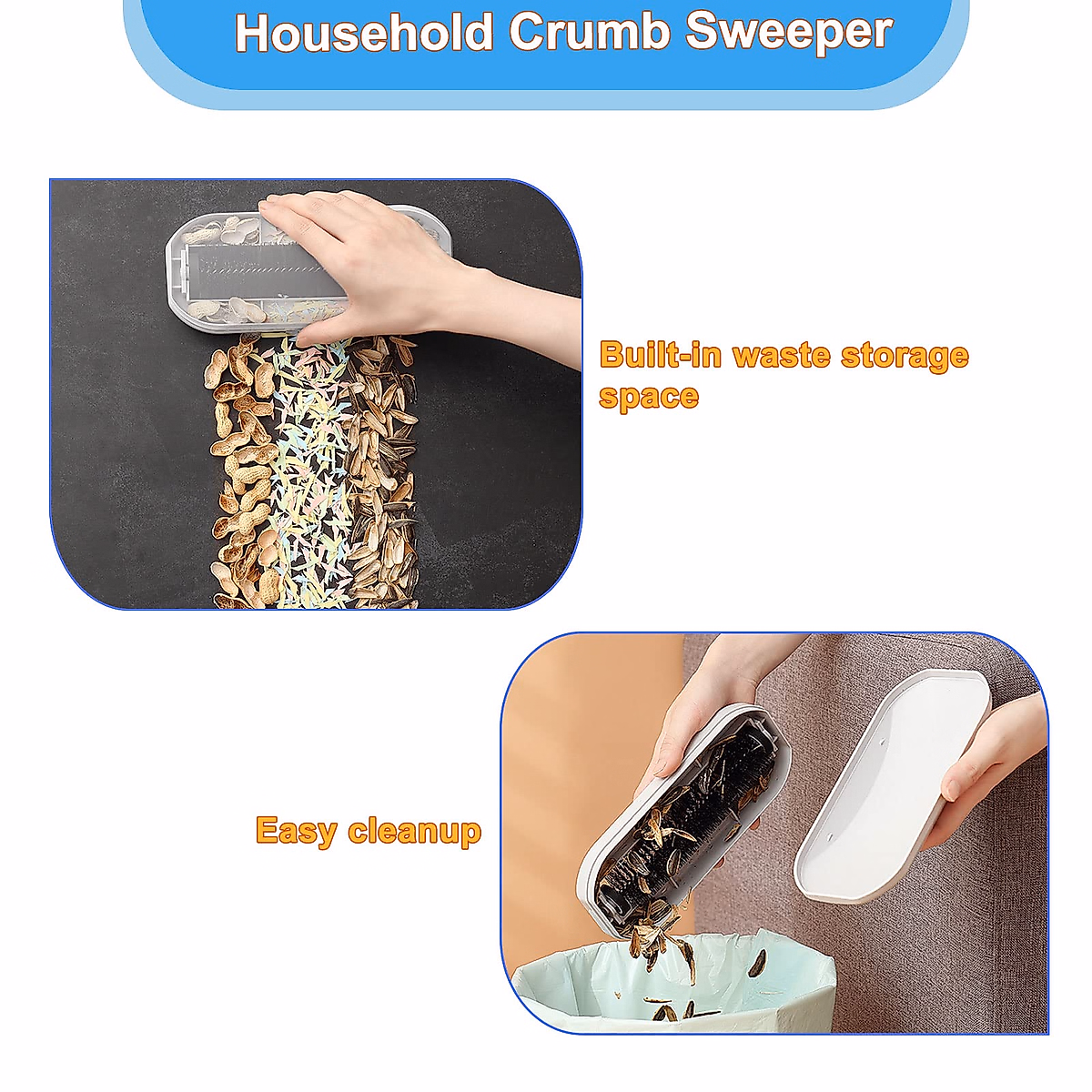SanKitc 2 Pcs Crumb Sweepers, Reusable Handheld Table Crumbers for Servers, Crumber Tool for Table, Mat, Bed Sheets, Sofas Cleaning