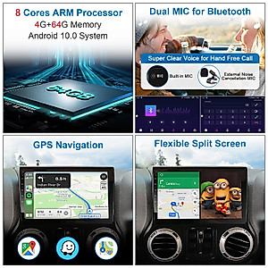 IYING 10 Inch Car Stereo Radio Wireless CarPlay Android Auto 4GB+64GB 8-Core 1280x720 Touch Screen Android 10 for Jeep Wrangler 2011-2014 AM/FM WiFi Bluetooth GPS Navigation in-Dash Car Multimedia