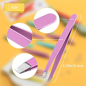 16 Pieces Slanted Tweezers, Eyebrow Slanted Tip Tweezers Precision Stainless Steel Eyebrow Tweezers for Eyebrows, Ingrown Hair, Facial Hair and Lash Extension (Orange, Purple, Blue, Yellow)