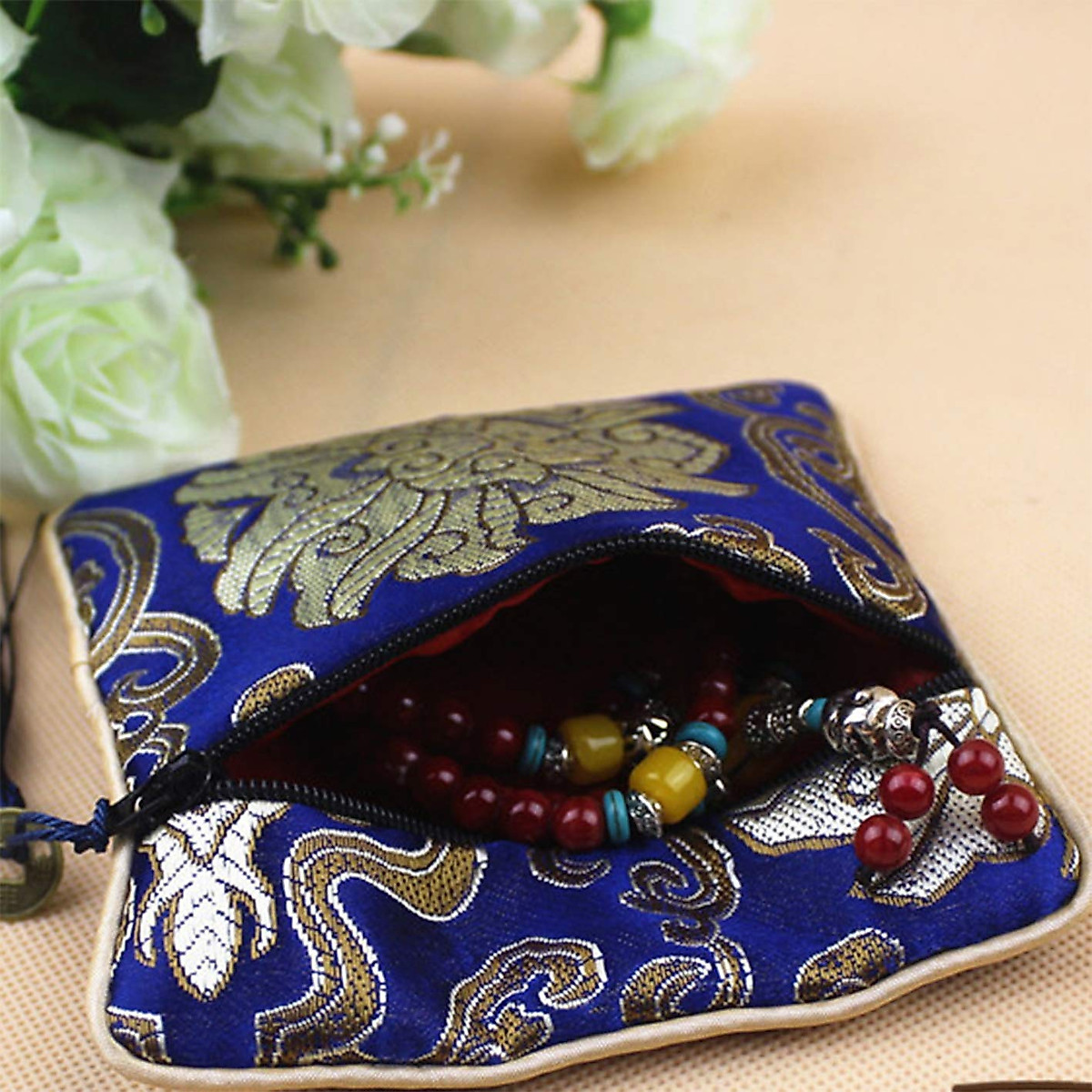 NHW EAVOQLB 16 pcs traditional brocade bag embroidery bag jewelry bag Shu Jin fringed Wallet Zipper jewelry bag value set