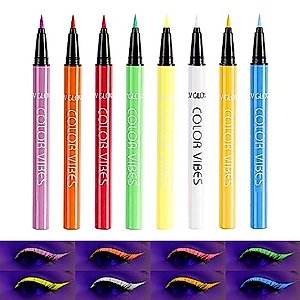 ANYI 8 Colors UV Glow Neon Eyeliner Set, Matte Colorful Eyeliner Pen, Neon Makeup Face Paint, Rainbow Graphic Eyeliner UV Glow in the Dark for Halloween Costume Holiday Birthday Masquerades