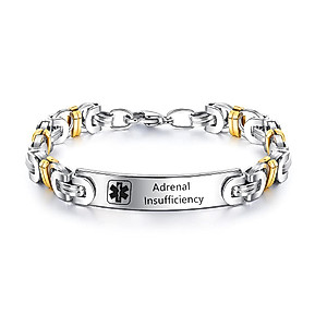 ZKXXJ Medical Alert ID Bracelets for Men Women Adrenal Insufficiency Stainless Steel Byzantine Chain Bracelet Medical Alert Bracelet Emergency Identification Bracelet Health Alert Jewelry