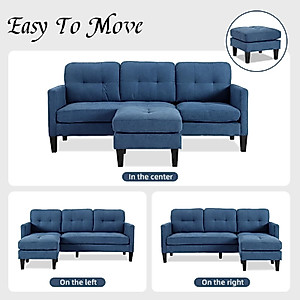 GlasFlength L Shaped Sectional Couches, Corner Sectional Couch Convertible Sleeper Sofa Bed Couch Set, Couch Sectional with Reversible Chaise Lounge for Living Room, Apartment - Blue