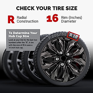 Pilot Automotive WH555-16GM-B 16 Inch Spyder Gunmetal Grey Universal Hubcap Wheel Covers For Cars - Set Of 4 - Fits Most Cars