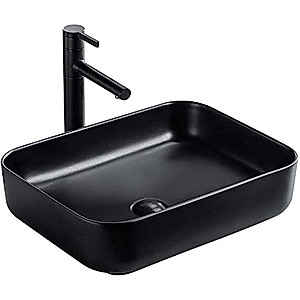 Bathroom Vanity Sink Tops Bathroom Vessel Sinks Matte Black Ceramic Countertop, Container Tub Type Basin Sink for Toilet, Vanity Cabinet