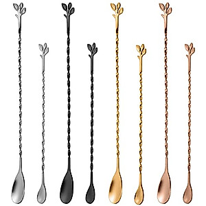 AnSaw 12-Inch Stainless Steel Mixing Spoon, 2-Pieces Gold Spiral Pattern Bar Spoons