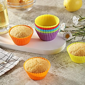 24 PCS Silicone Cupcake Liners, OHOLA Reusable Baking Muffin Cups Liners for Cupcakes, Multicolor, Dishwasher Safe