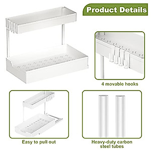 Minimalist Studio Under Sink Organizers and Storage 2 Pack L-Shape Kitchen Bathroom Organization, 2-Tier Sliding Storage Under Bathroom Kitchen Sink Cabinet Organizer Shelf Pull Out with Drawer(White)